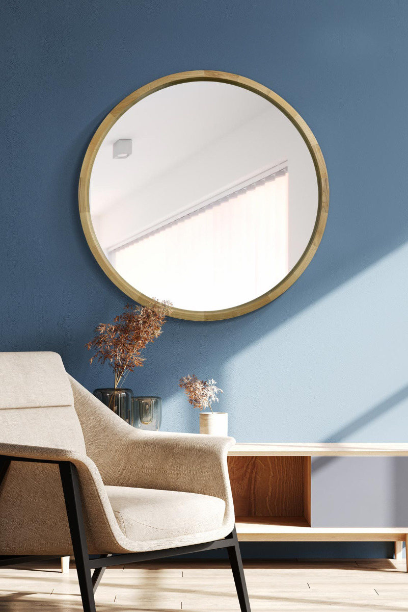 The Naturalis - Solid Oak Round Deep Dish Framed Mirror 35" X 35" (90CM ...