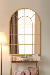 The Arcus - Gold Framed Arched Window Leaner/Wall Mirror 47" X 31 ...