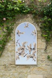 The Typis - White Metal Edged Arch Modern Garden Wall Mirror With Stork ...