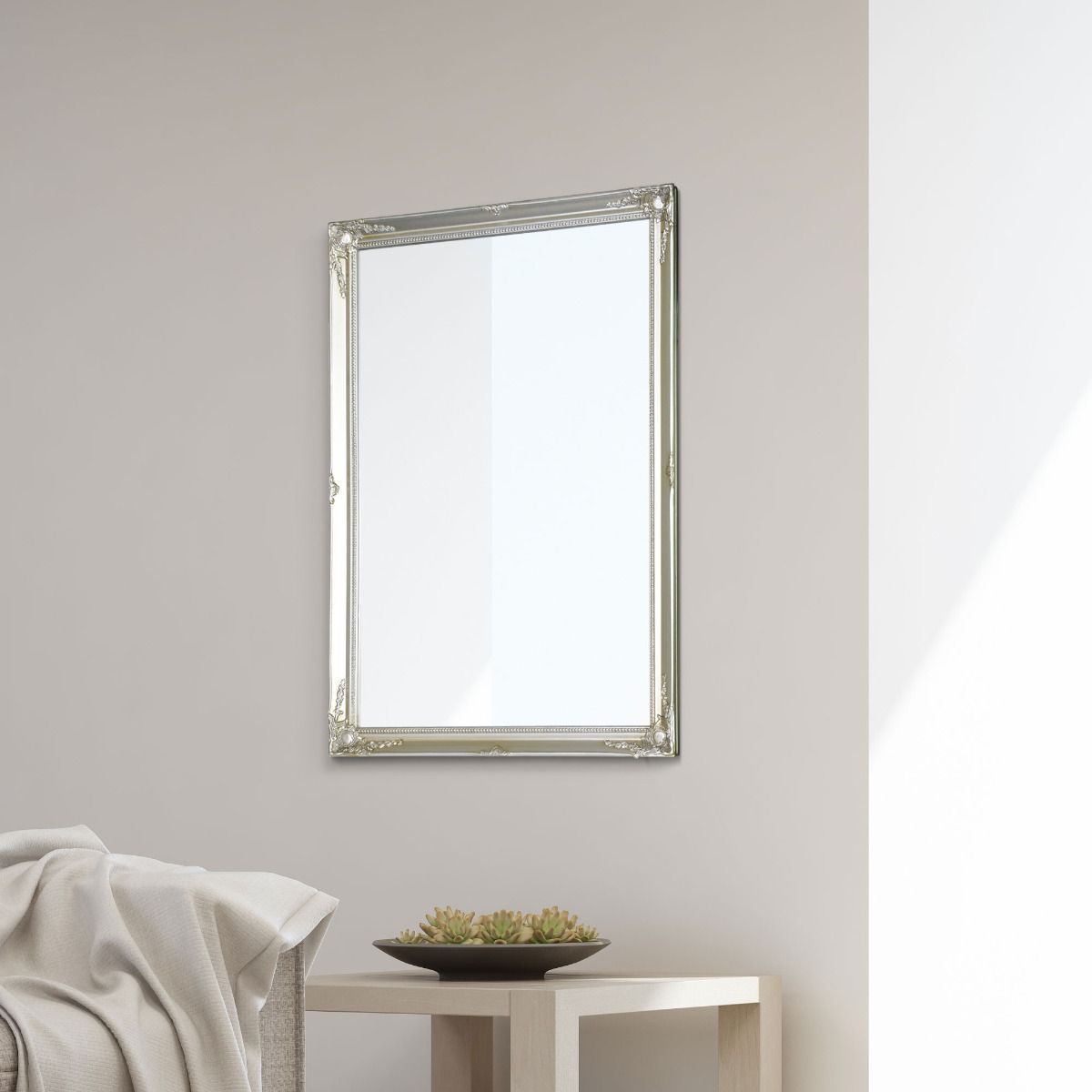 Large Decorative Antique Design Silver Wall Mirror 2Ft10 X 2Ft 86cm X 61cm