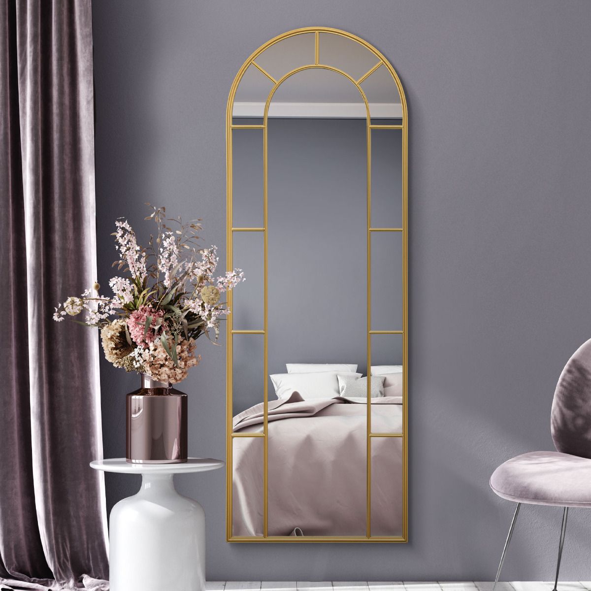 The Arcus Gold Framed Arched Leaner Wall Mirror 67 X 24 170CM X 60CM