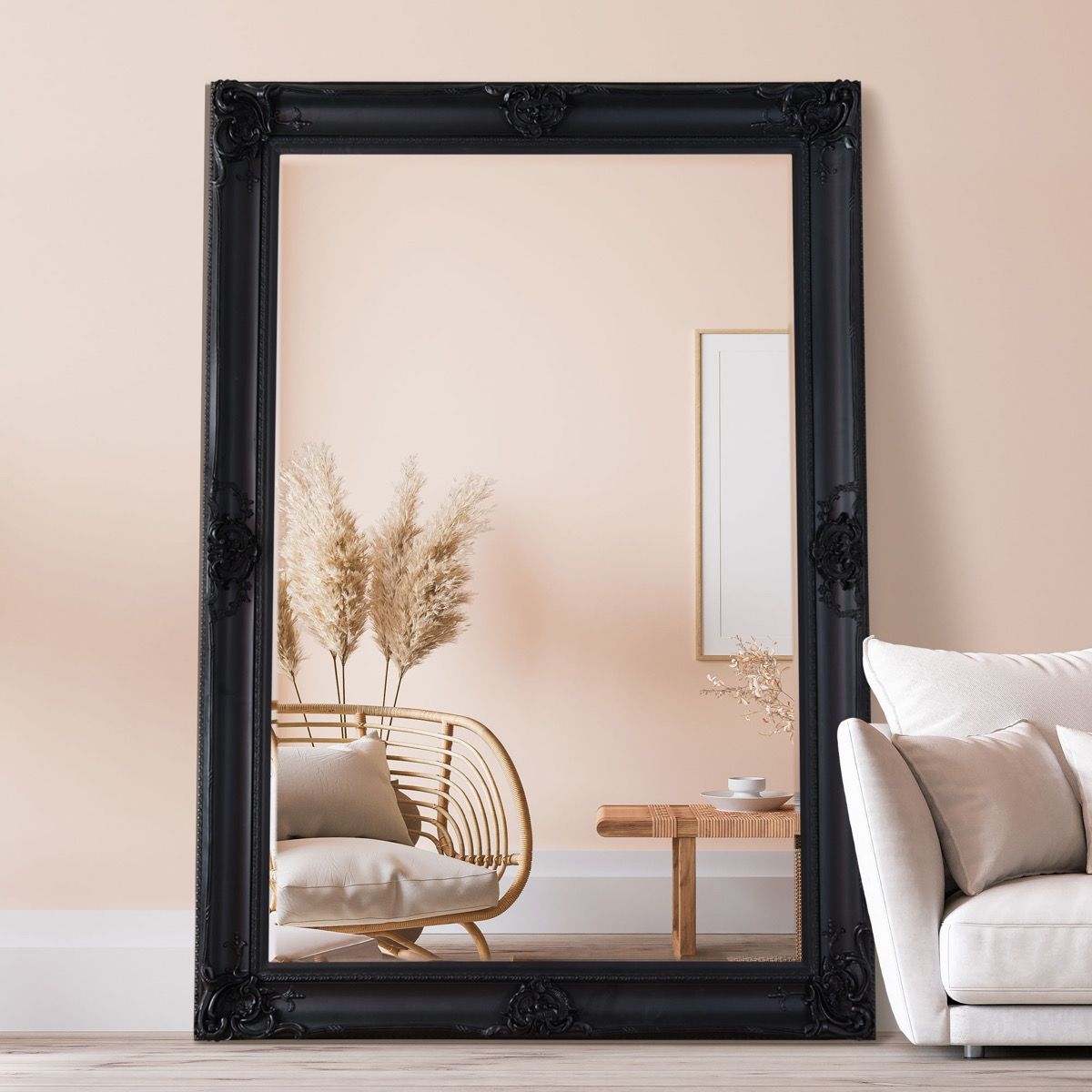 Beautiful Large Black Decorative Ornate Wall Mirror 7ft x 5ft 213 x 152cm