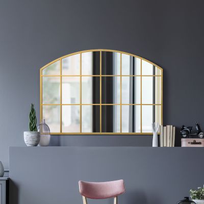 The Arcus - Black Framed Arched Wall Over Mantle Mirror 43" X 29 ...