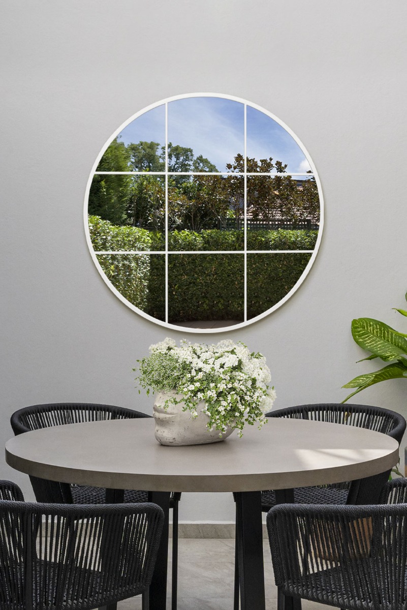 The Circulus - White Metal Frame Round Window Garden Wall Mirror 31"x31 ...