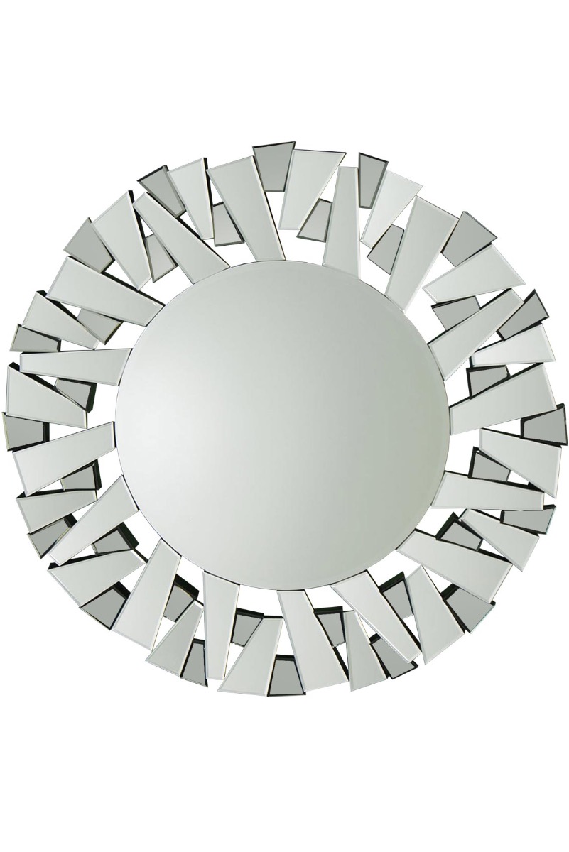 Modern Unique Multi Facet Sunburst All Glass Venetian Round Wall Mirror ...